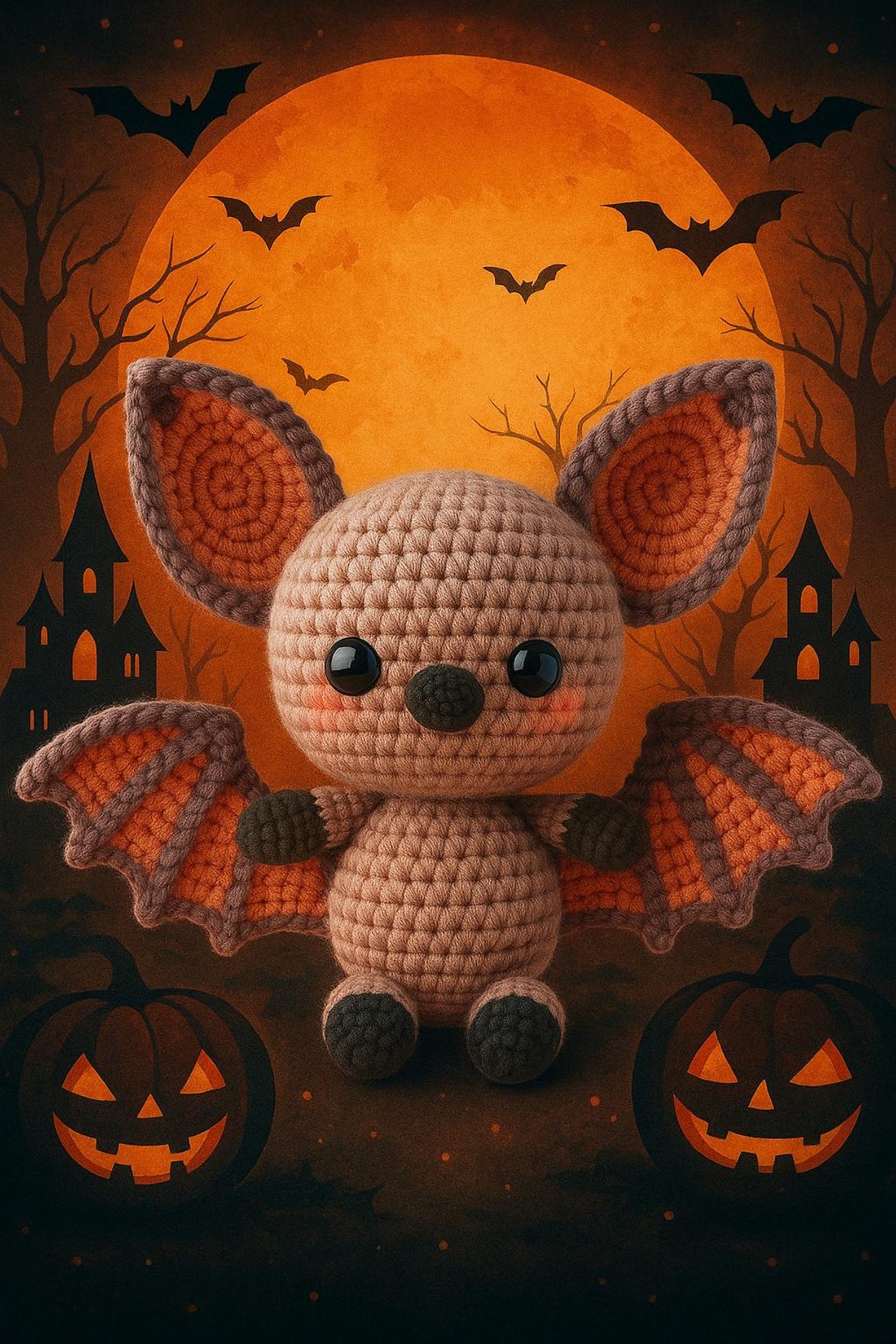Handmade Crochet Halloween Bat Keychain Plush, Cute Amigurumi Bat Charm ...