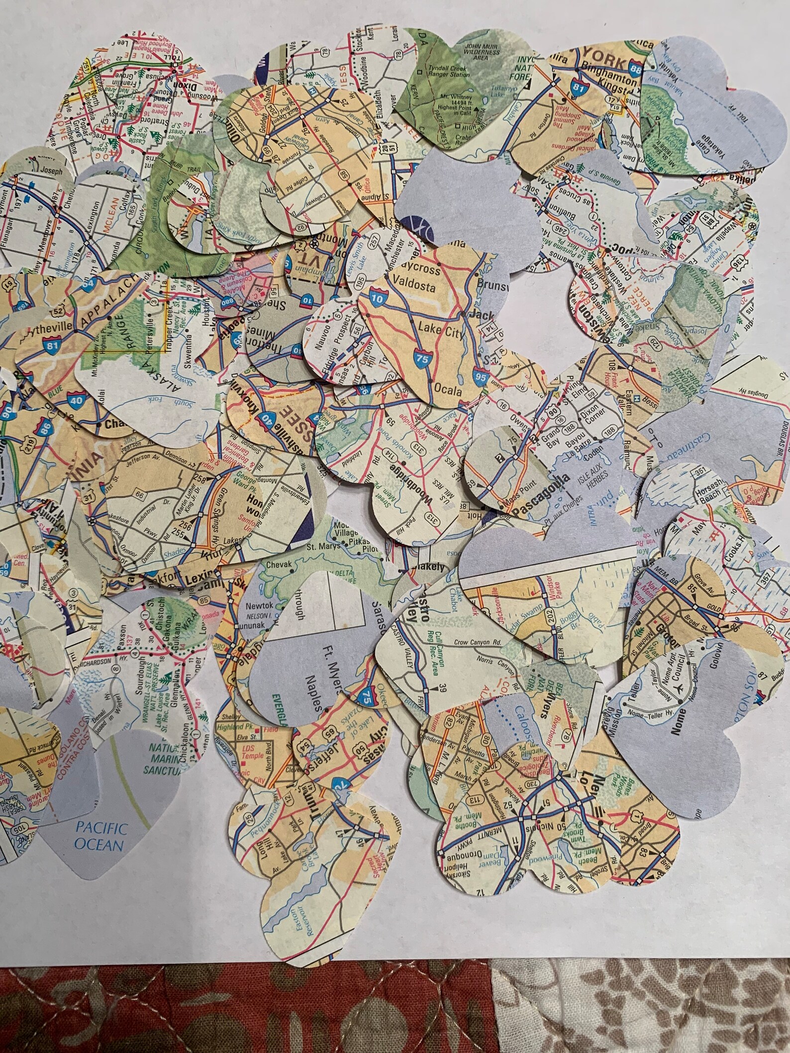 200 Punched Map Paper Hearts-2 Sided - Etsy
