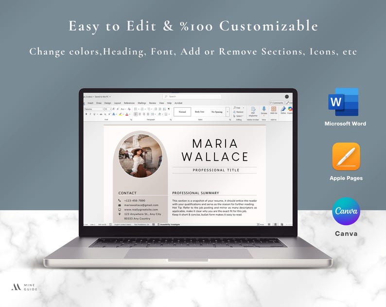 Modern Resume & CV – Fully Editable Word, Canva, Pages, Cover Letter ...