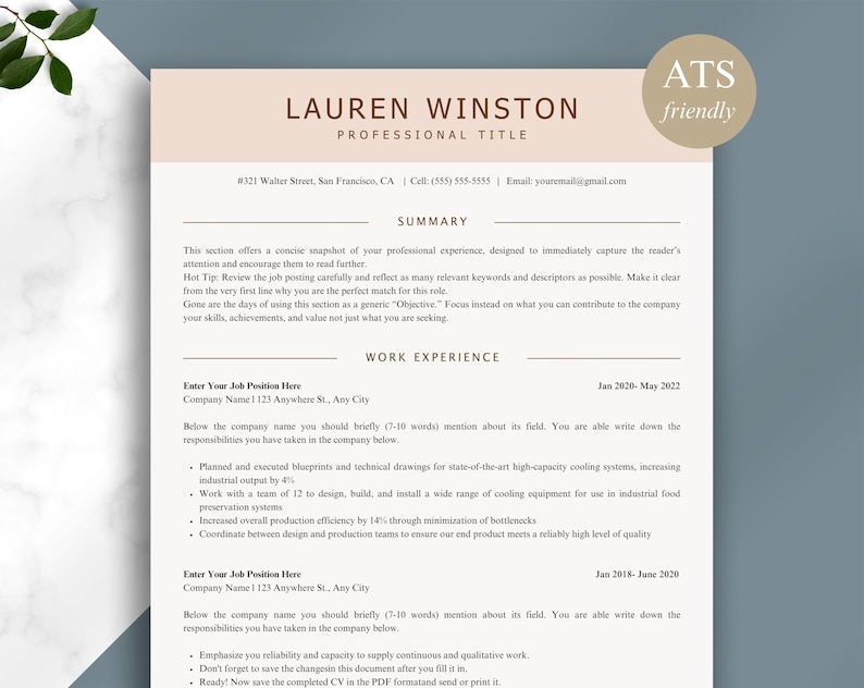ATS Friendly Resume Template for Canva, Word and Pages Resume, ATS ...