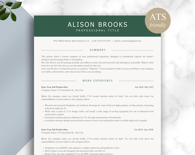 ATS Friendly Resume, Modern Resume, Teacher Cv, Cv Template Word, ATS ...