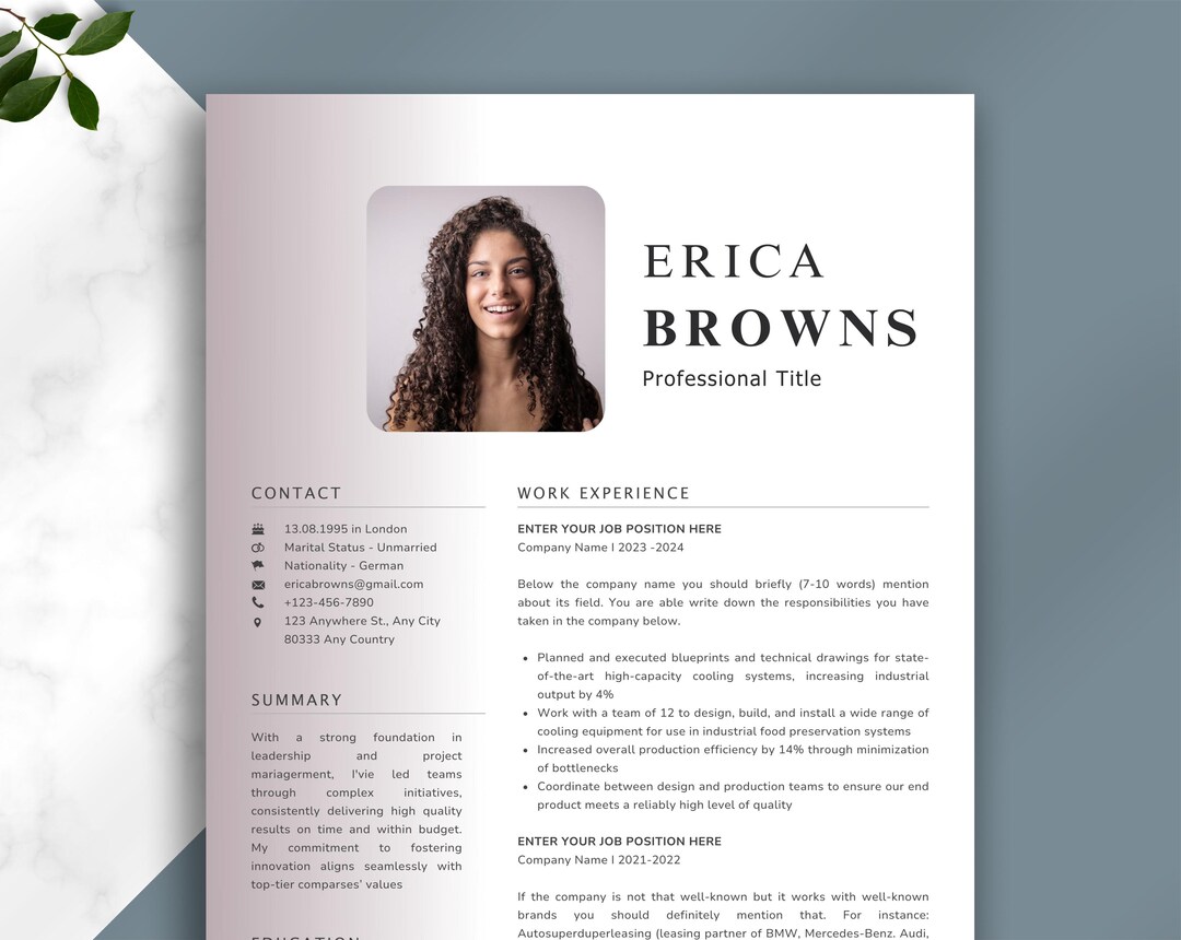 Modern Resume Template 2025 | Editable CV + Cover Letter | Canva, Word ...