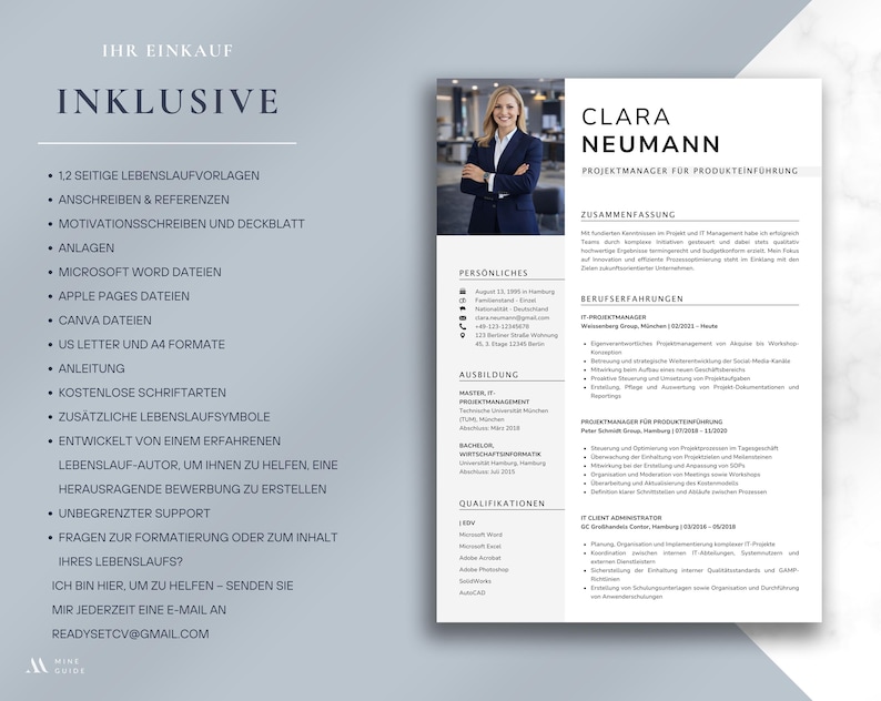 Bewerbungsvorlage, Lebenslauf Vorlage Word, Canva, Pages, Moderner ...