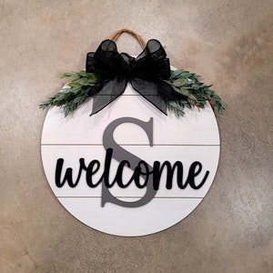 Front Door Wreath Initial Door Hanger Welcome Front Door Sign Spring ...