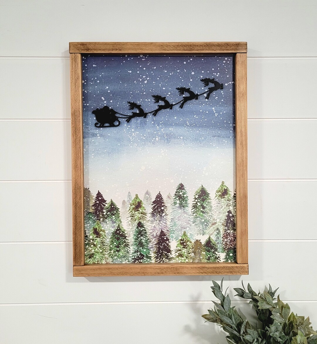 Santa Sleigh and Reindeer in Night Sky Sign Christmas Sign - Etsy
