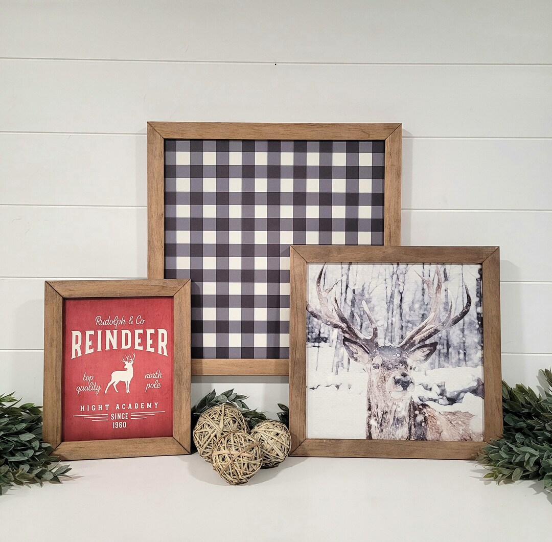 Buffalo Plaid Wood Layering Sign Set Christmas Sign Bundle Mantel Sign ...