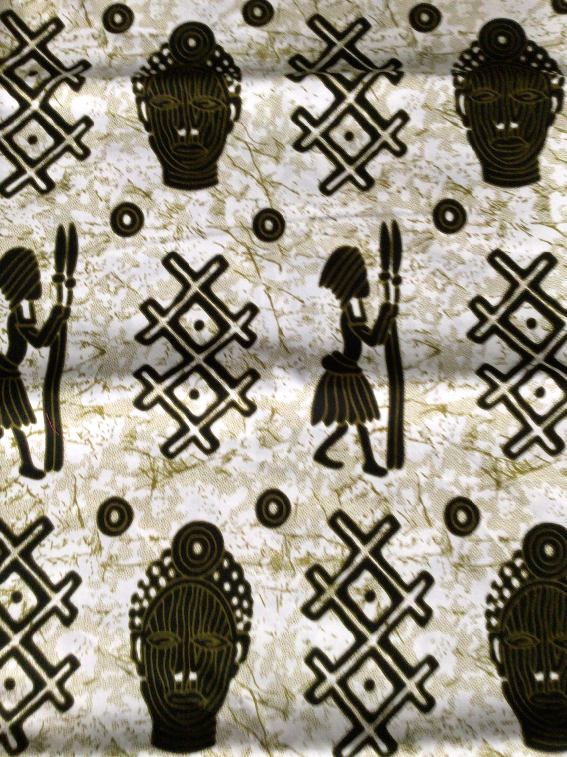 African Fabric/material With Face, Figure With Javelin Print for Sewing ...