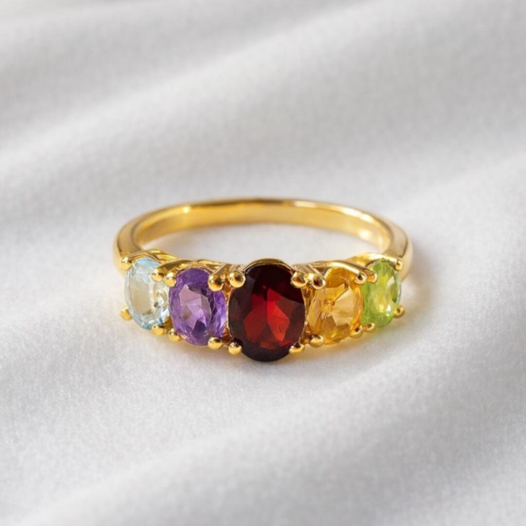 Five Multi Semi Precious Gemstone With 925 Sterling Silver Women Ring ...