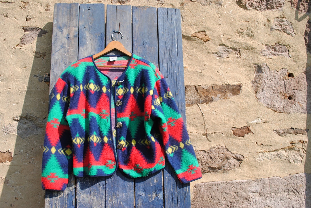 Vintage Fleece Southwest Silver Spirit Blanket Cropped Blazer Jacket - Etsy