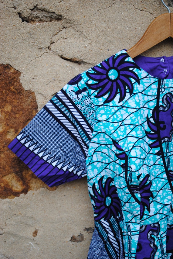 Beautiful Blue Block Print Dress African Fabric Tunic - Gem