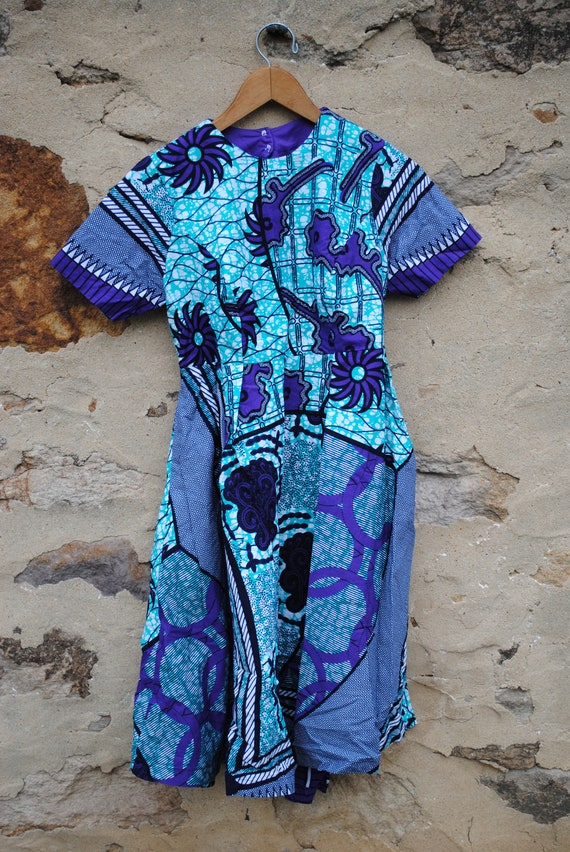 Beautiful Blue Block Print Dress African Fabric Tunic - Gem
