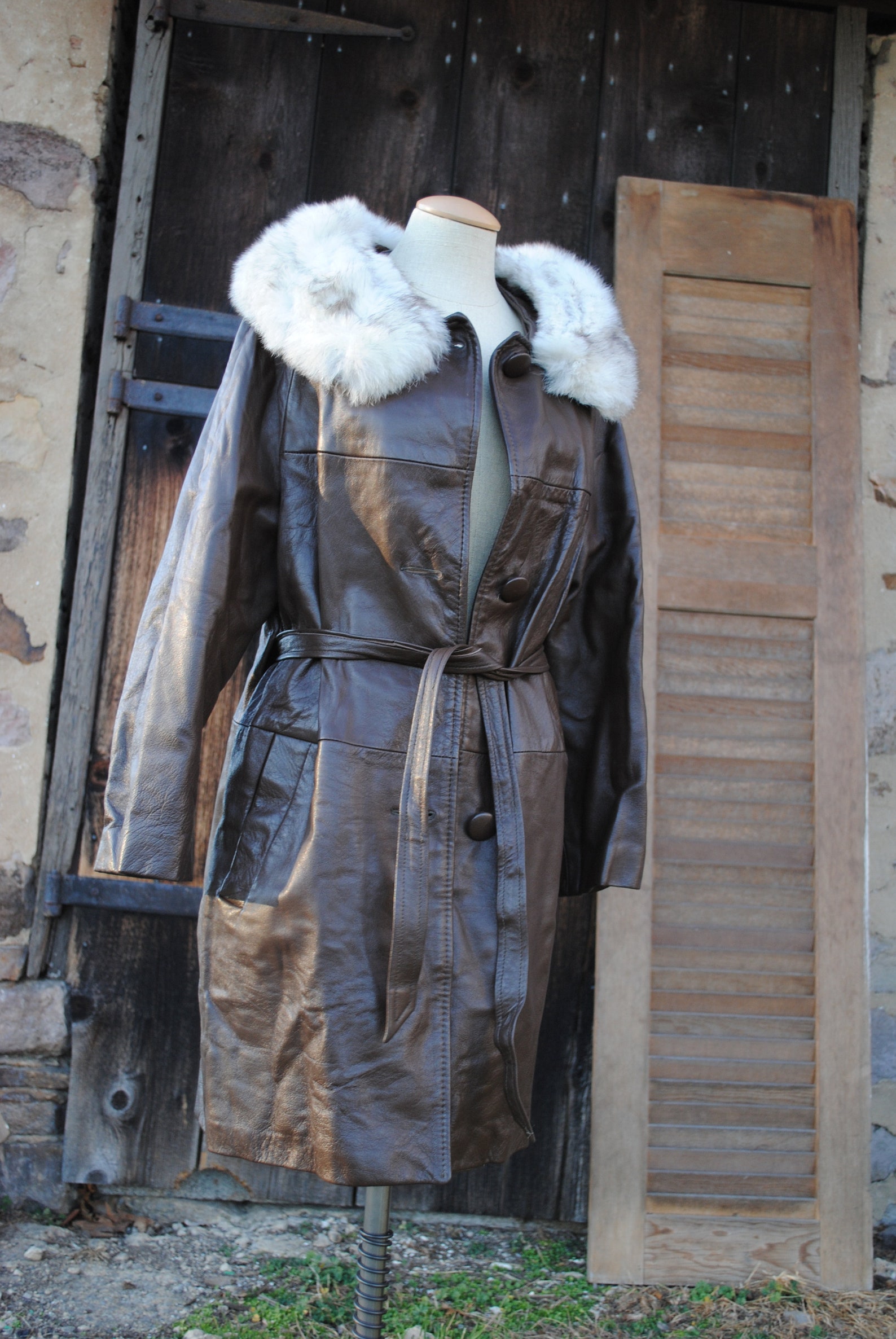 Hot Coco Fur Trimmed Chocolate Leather Belted Duster Coat - Etsy