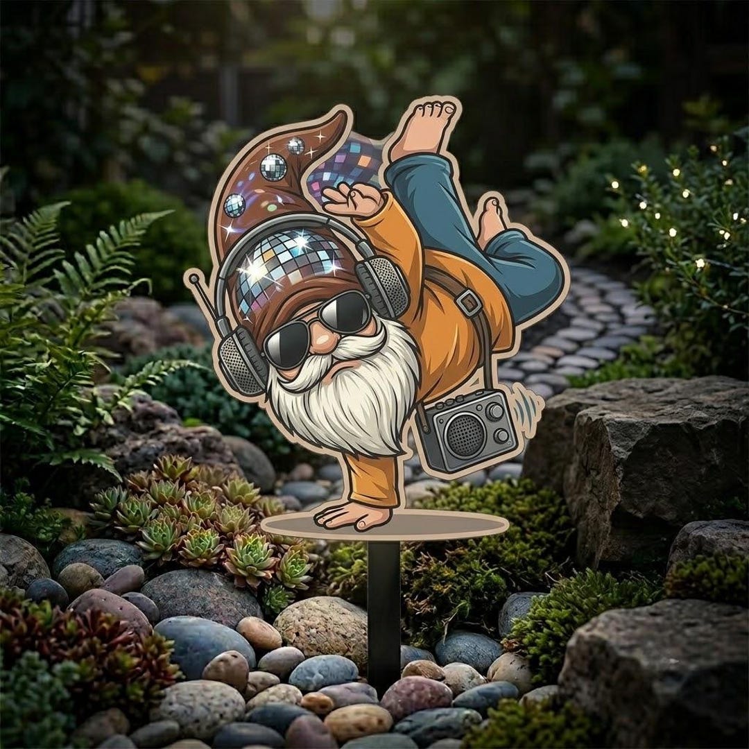 Funny Disco Gnome Metal Garden Art, Retro Garden Decor, Whimsical ...