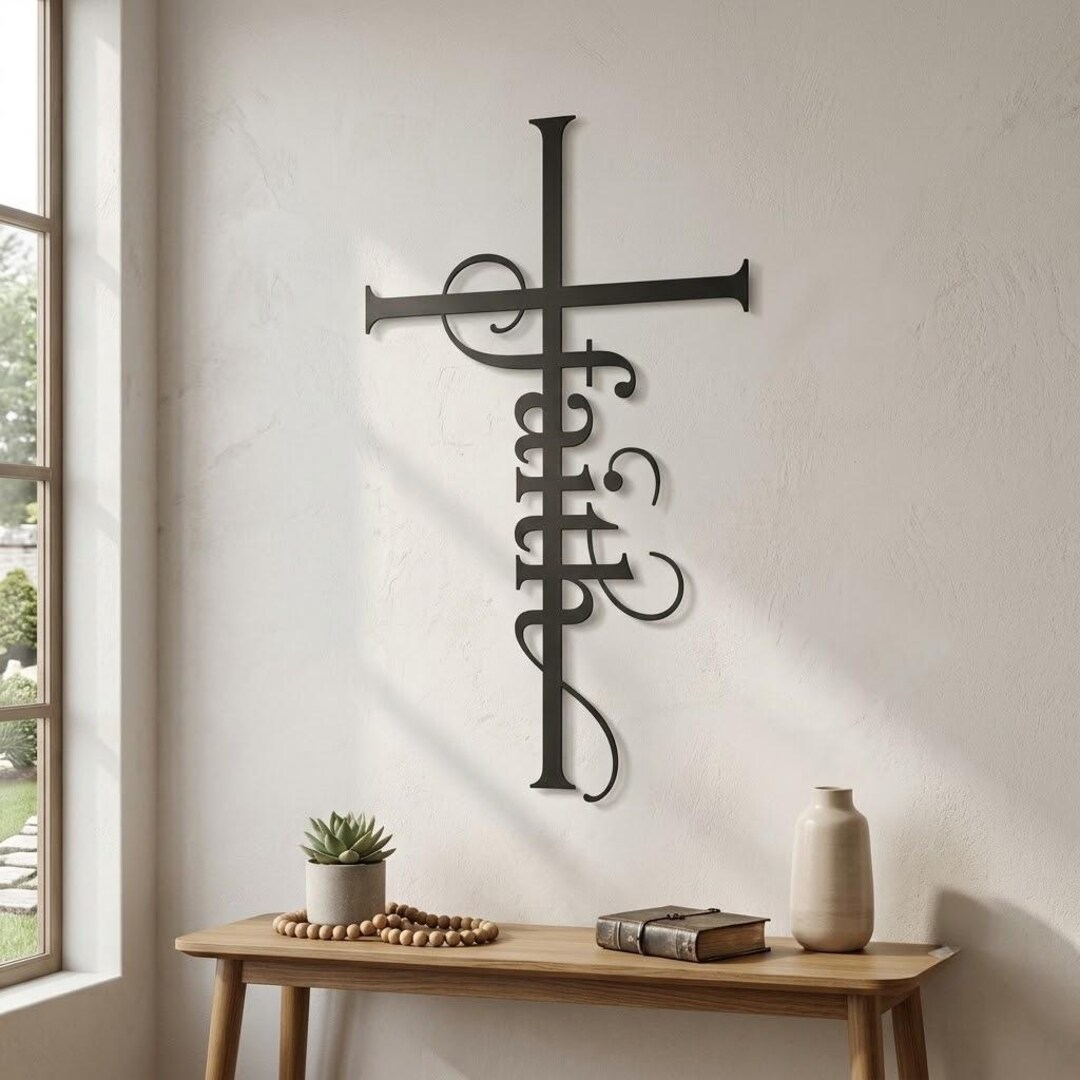 Faith Cross Metal Wall Art, Christian Minimalist Decor, Religious ...