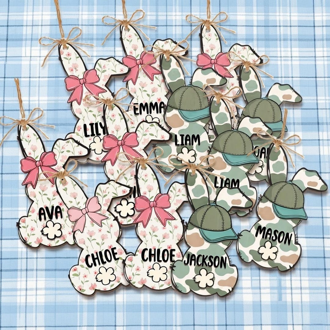 Personalized Easter Basket Name Tags: Custom Wood Easter Bunny Basket ...