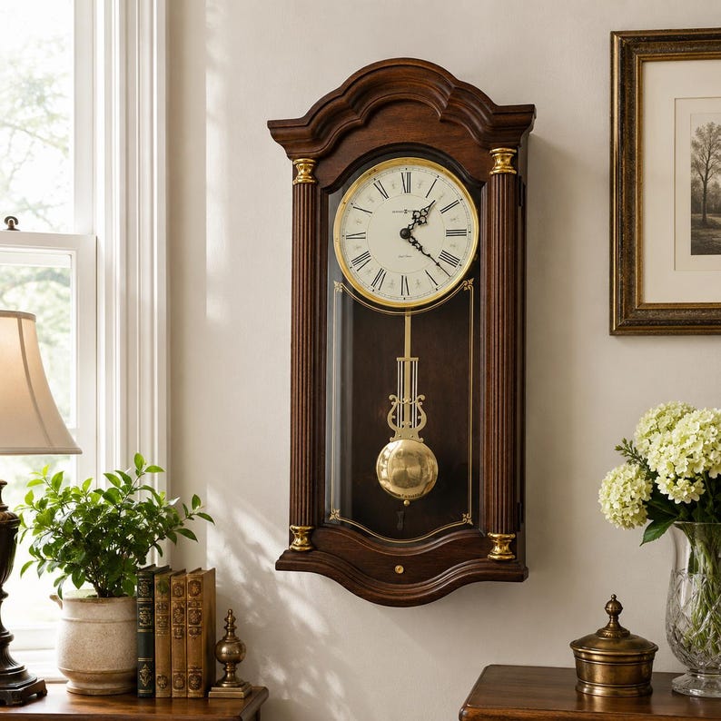 Vintage Howard Miller Wall Clock: Solid Wood, Dual Chime Pendulum, Made ...