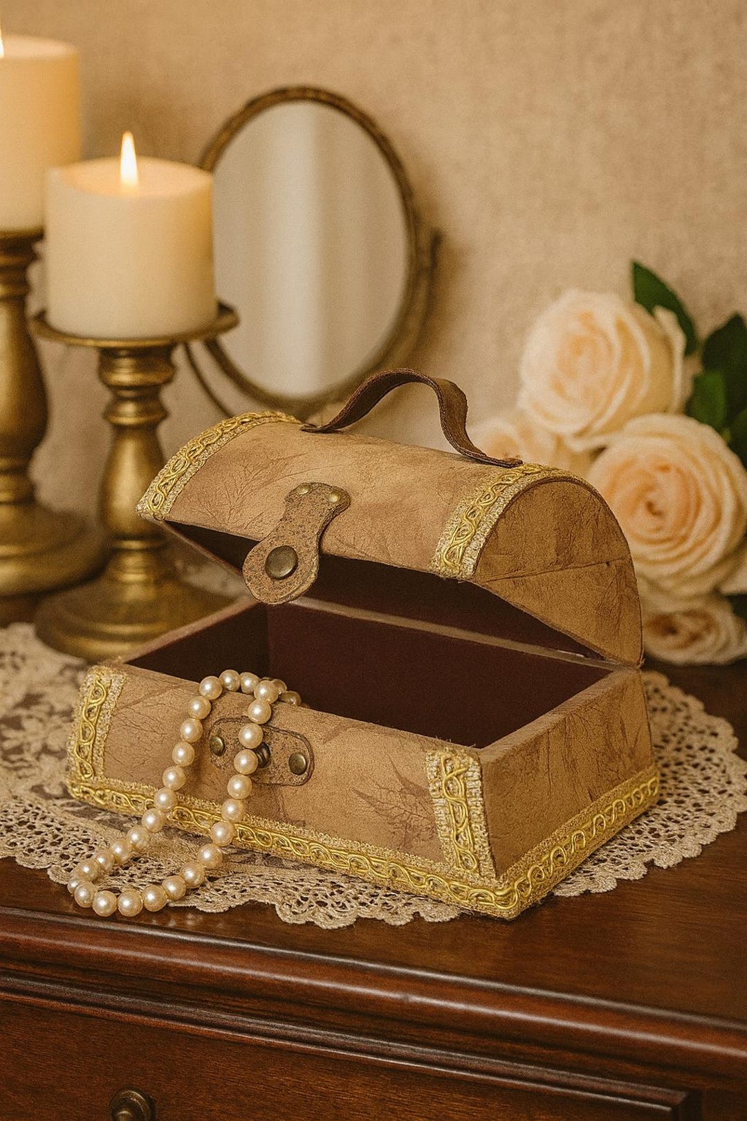 Vintage Faux Leather Jewelry Box: Velvet Lined Trinket Chest - Etsy