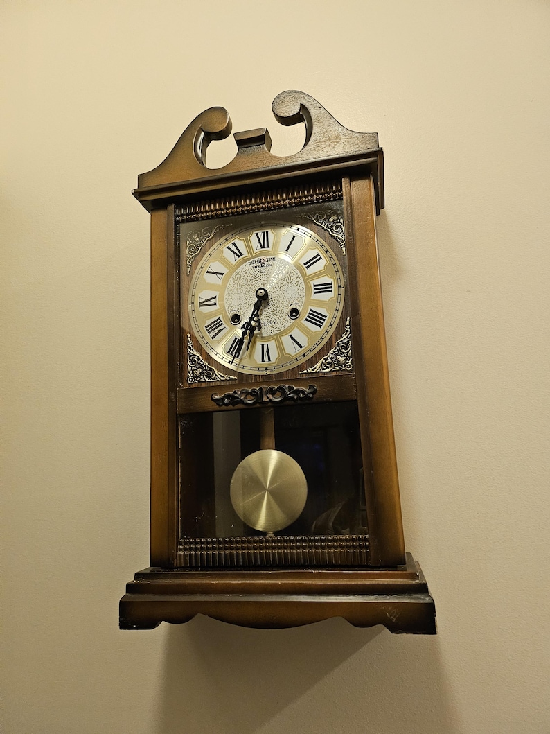 Vintage Korean Wall Pendulum Clock – Golden Time Beacon Wooden Case ...