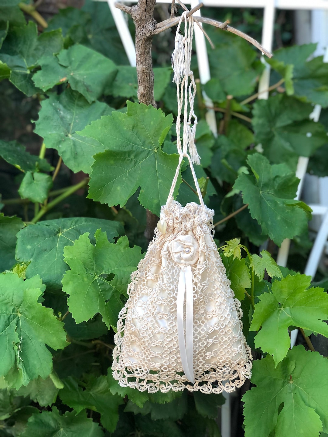 Bridal Reticule Bag, Victorian Bag, Shabby Vintage Lace Bag, Drawstring ...