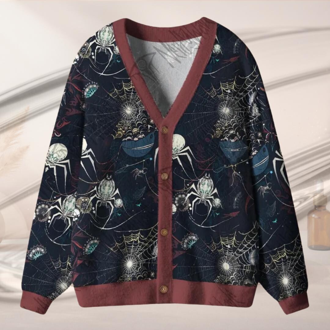 Spider Web Button up Cardigan, Gothic Cobweb Knit Sweater, Spooky V ...