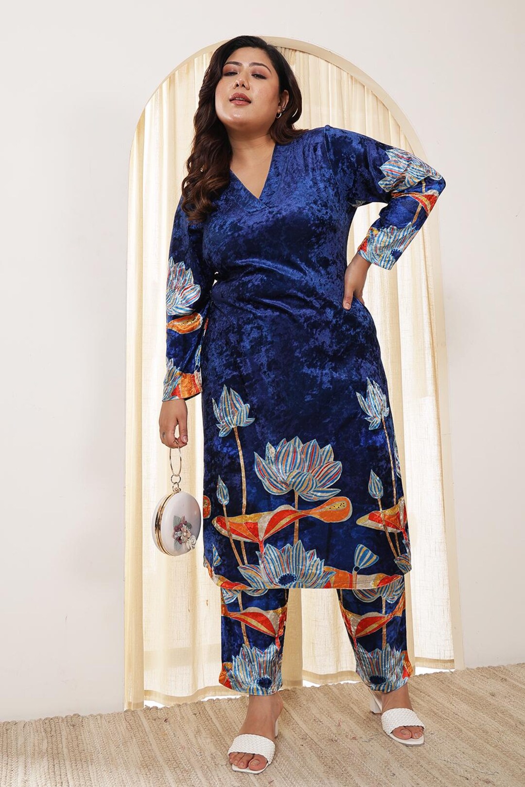 Plus Size Blue Floral Velvet Coord Set - Etsy
