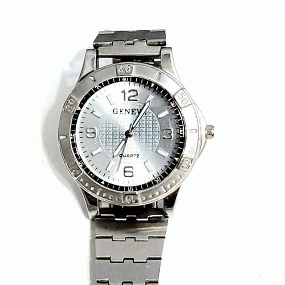 Geneva Quarts Mans Silver Watch - Gem