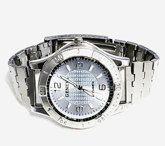 Geneva Quarts Mans Silver Watch - Gem