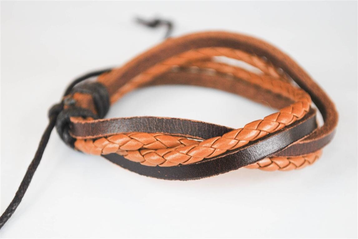 Light Brown Braided Cord Interlaced With Brown Leather Bracelet - Etsy