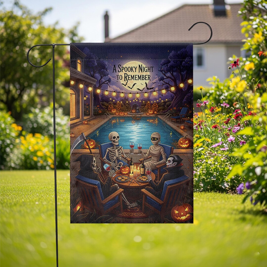 A Spooky Night to Remember Halloween Garden Flag - Skeletons & Monsters ...