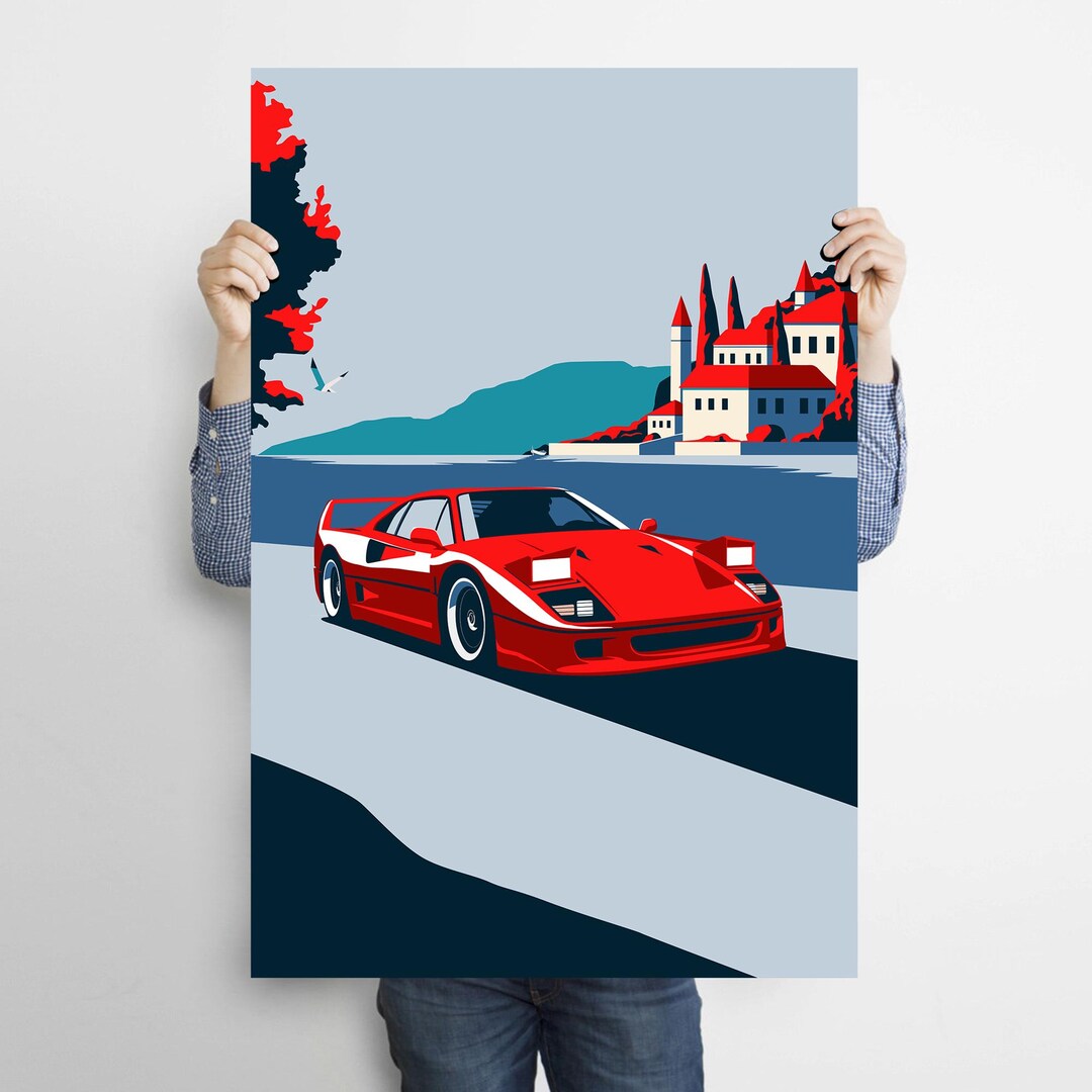 F40 Lake Como Print, Iconic 90s Supercar Wall Art | Italian Dream Car ...