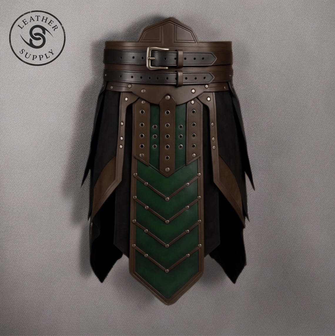 Handmade Viking Leather Battle Kilt: Brown & Green Warrior Armor - Etsy