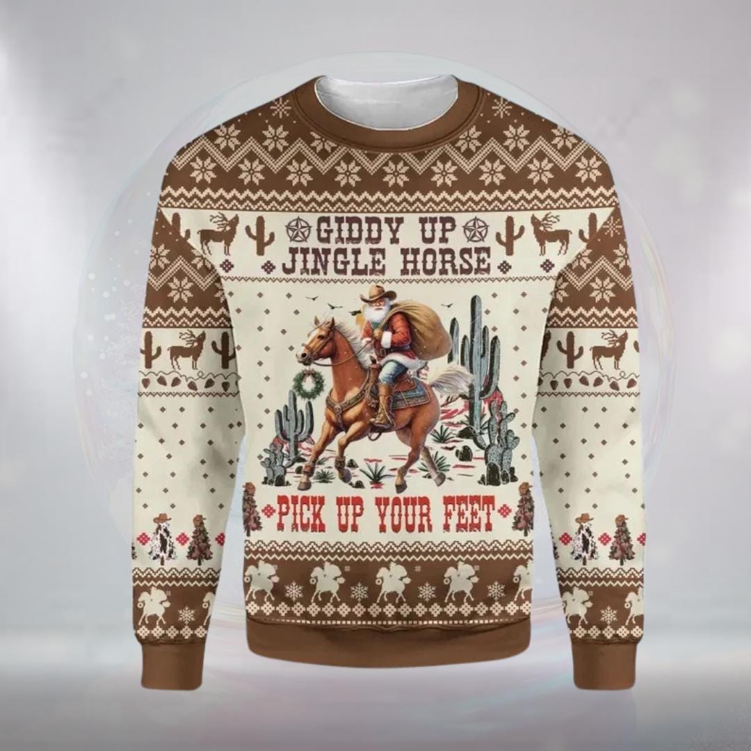 Cowboy Santa Giddy up Western Christmas Sweater Unisex Holiday Jumper ...