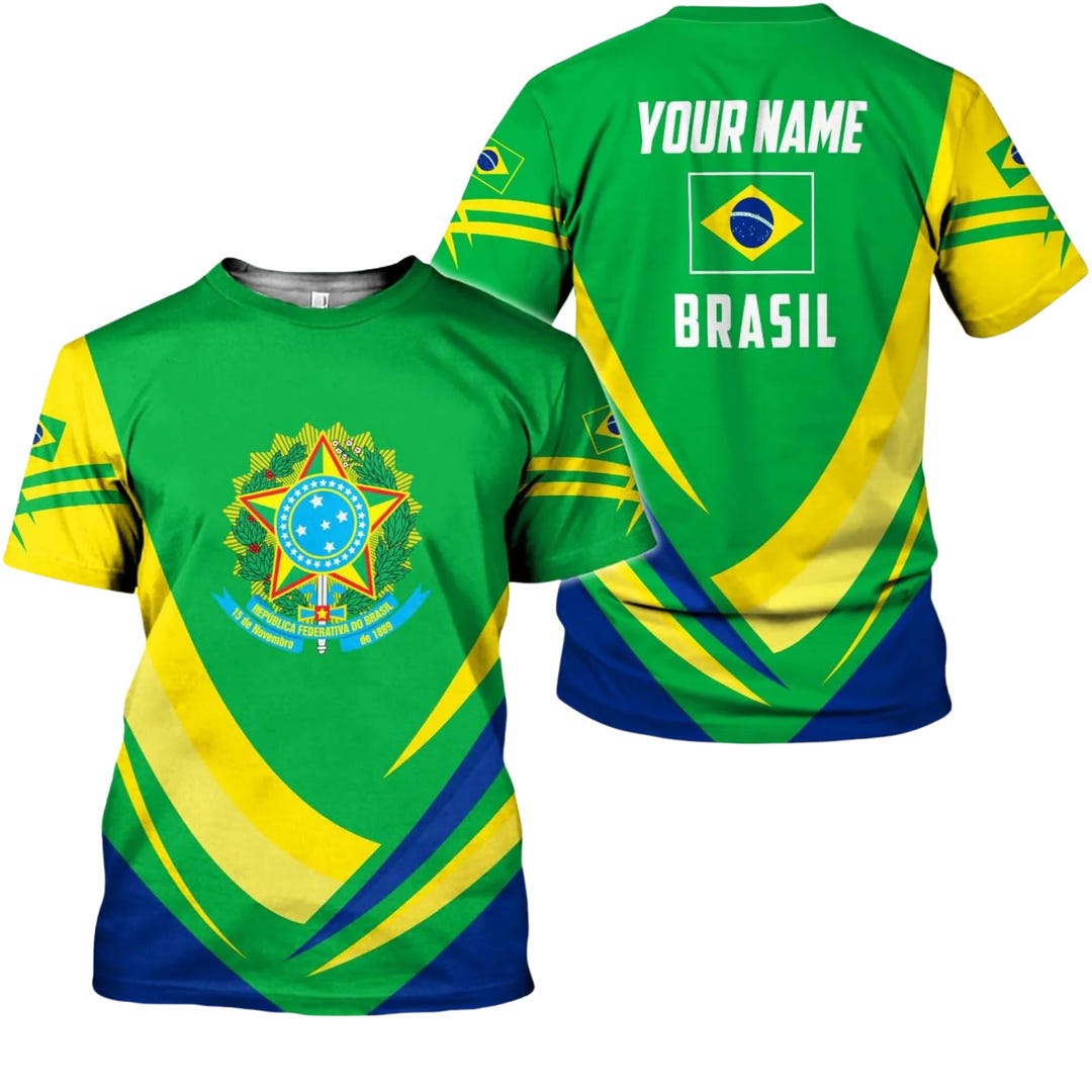 Personalized Brazil Shirt Custom Name “BRASIL” Tee – Green Yellow Blue ...