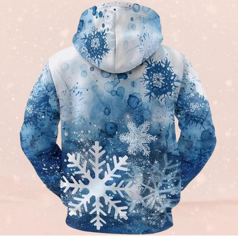 Blue Watercolor Snowflake Hoodie, Winter Ice Splash All Over Print ...