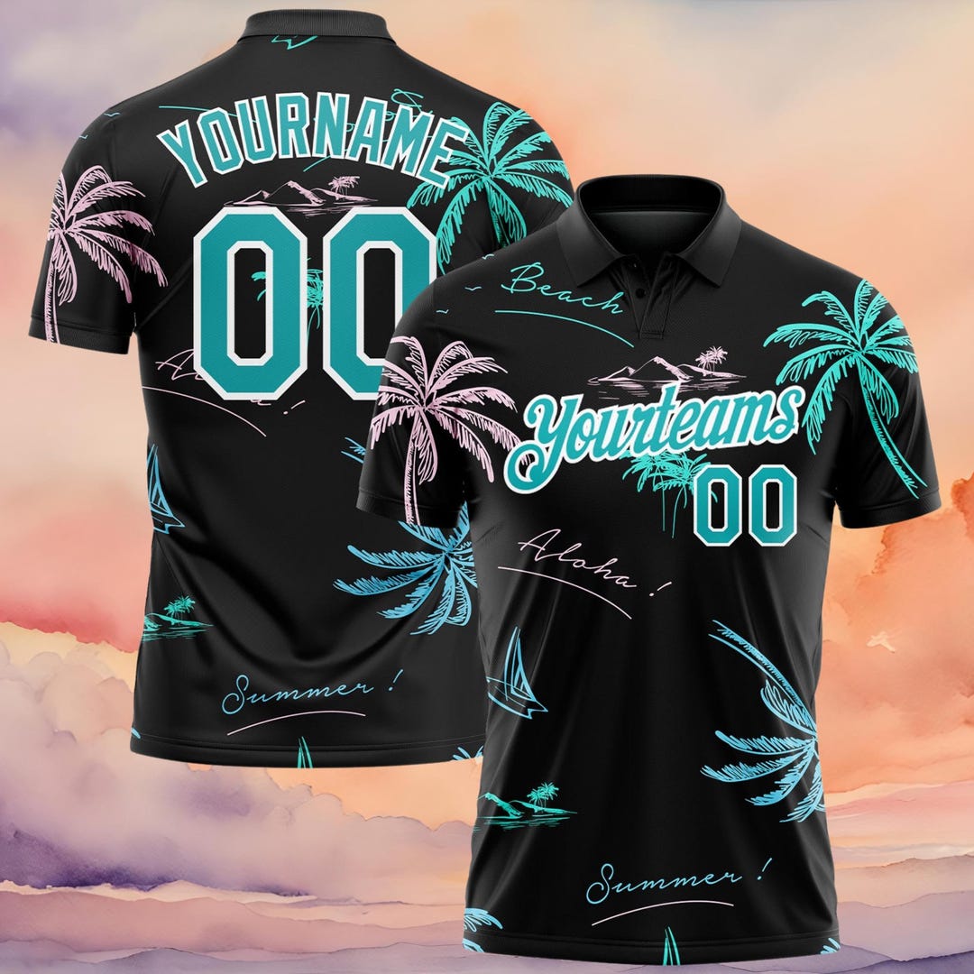 Custom Hawaiian Beach Polo Shirt With Palm Tree & Summer Aloha Design ...