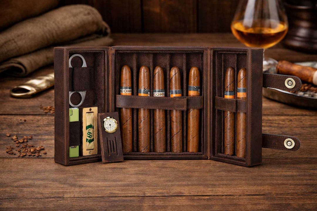 Personalized Cigar Humidor Box With Hygrometer, 7 Cigar Travel Case ...