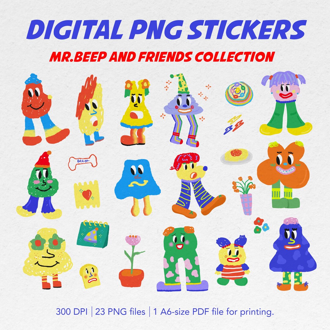 Mr. Beep and Friends Stickers – Retro Cartoon Planner Stickers (digital ...