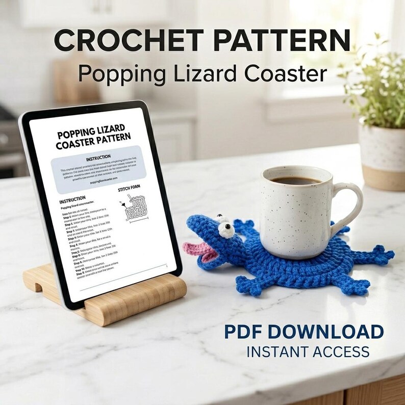 Tom Lizard Popping Coaster Crochet Pattern, Crochet Coaster Pattern ...