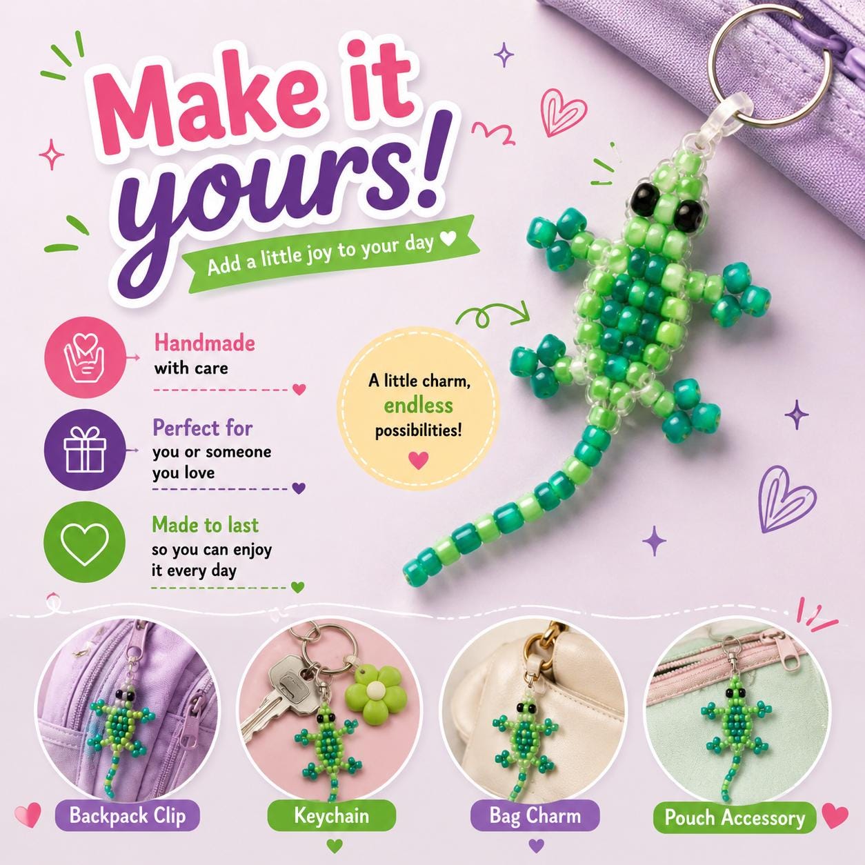 Pony Bead Lizard Pattern PDF | Printable Beaded Gecko Animal Craft ...