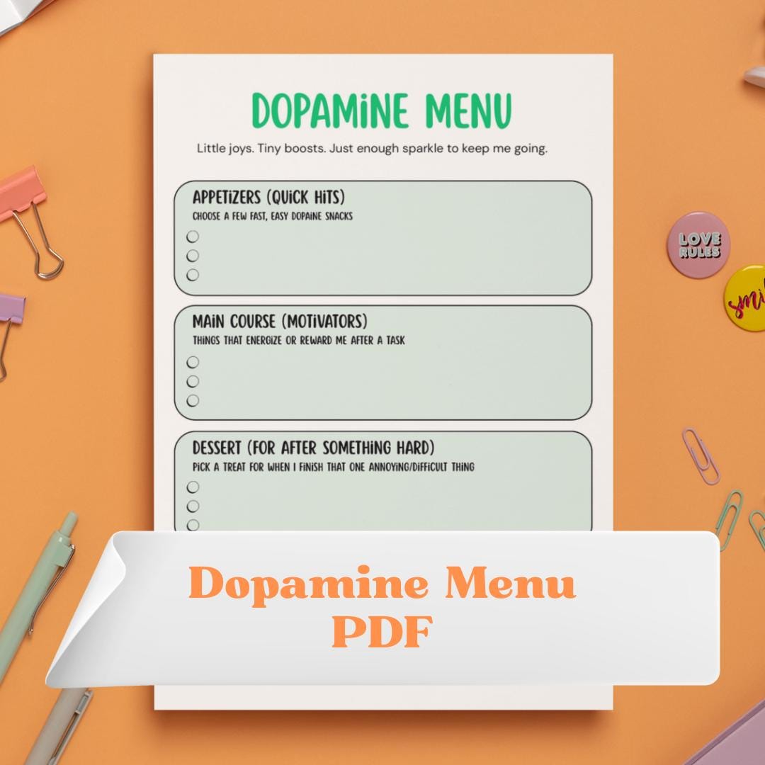 Dopamine Menu for ADHD -friendly Motivation Tool (4 Colour Options ...