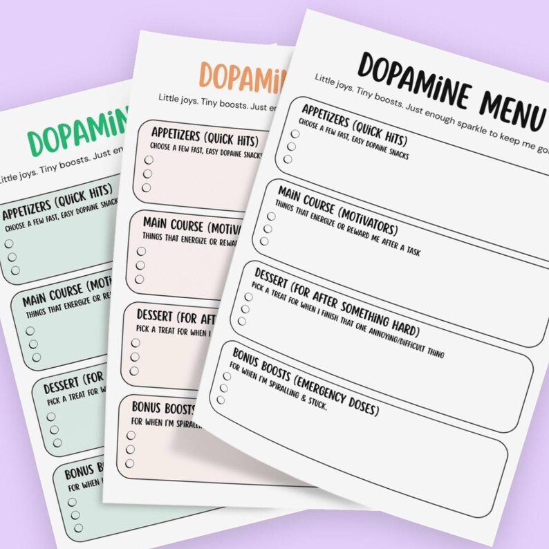 Dopamine Menu for ADHD -friendly Motivation Tool (4 Colour Options ...