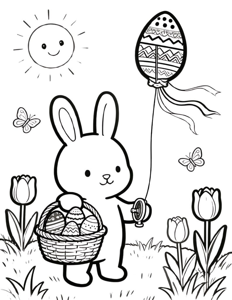 Easter Bunny Coloring Pages, Spring Egg Hunt Activity Sheets (printable ...