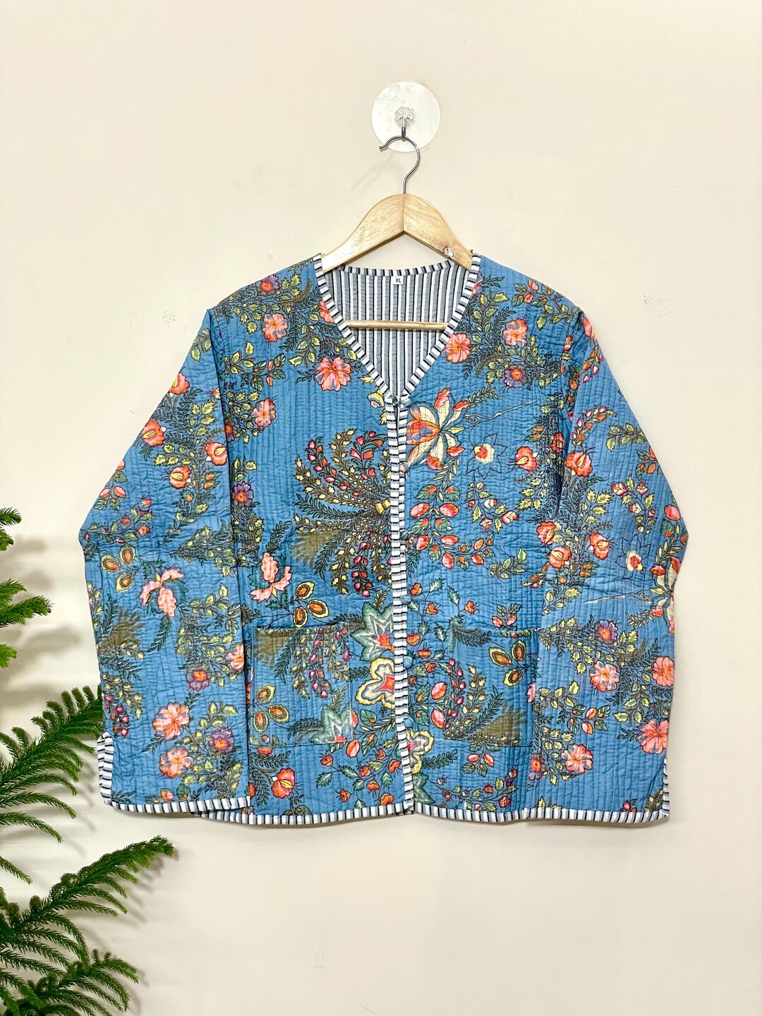 Indian Block Print Quilted Cotton Jacket: Reversible Boho Coat, Women's ...