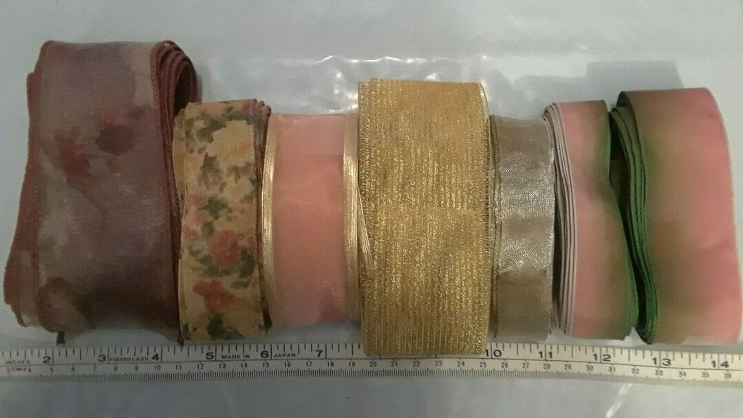 Ribbons, Wired Ribbon, Beige/tan/coral Ribbons, 21 Yards, Crafts ...