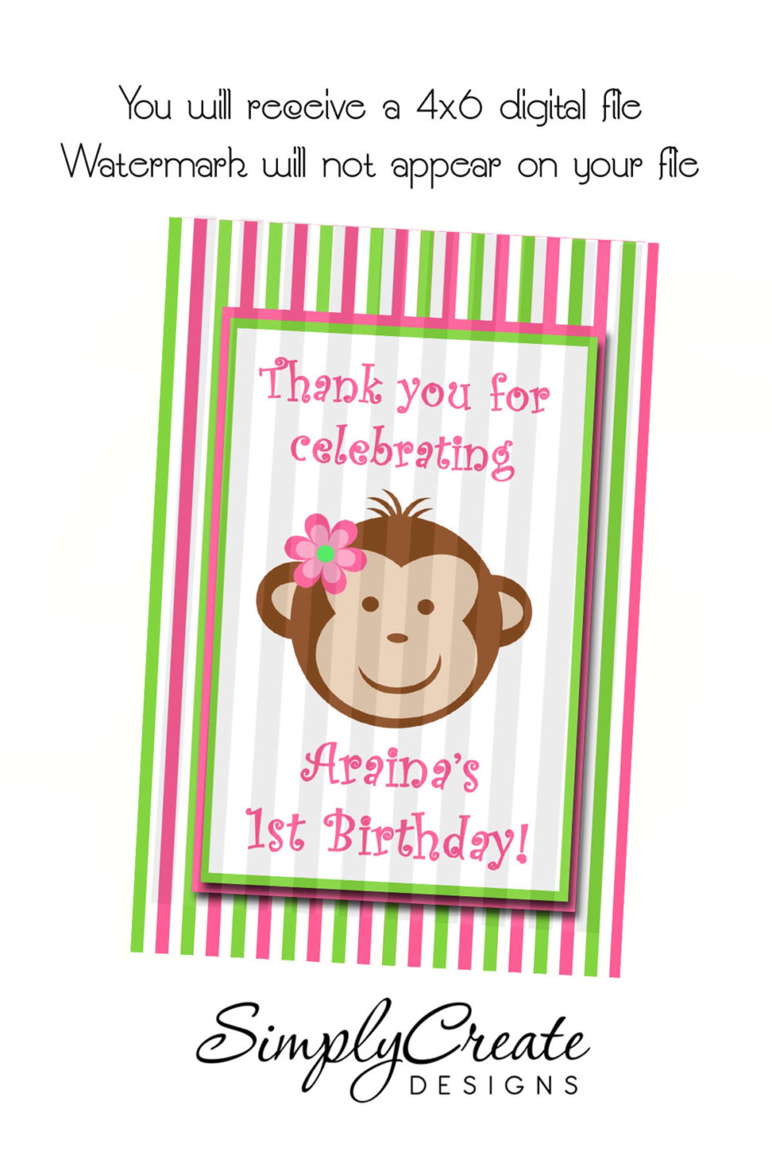 Mod Monkey Favor Tag DIGITAL FILE 4x6 Jpeg Digital File Personalized - Etsy