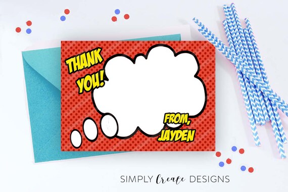 DIGITAL Superhero Thank You Card Printable Two 4x6 cards on 8.5x11 JPEG ...
