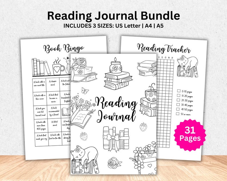 Reading Journal Bundle, Reading Planner Book, Printable Journal Pages ...
