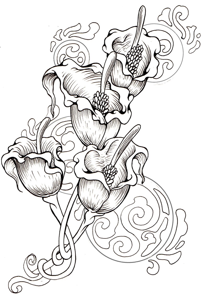 Water Flowers- Coloring Page - Etsy