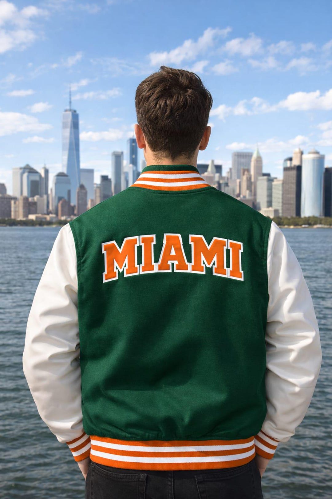 Letterman Unisex Miami Varsity Jacket, Green Wool & White Leather ...