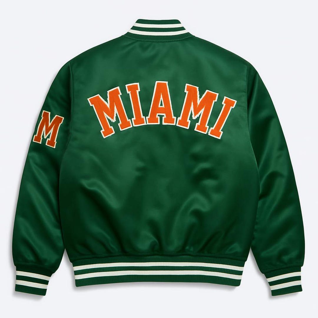 Green Miami Varsity Jacket | Satin Letterman Jacket | Embroidered Text ...